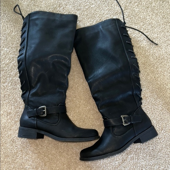 XOXO | Shoes | Xoxo Black Lace Up Boots With Buckle Details | Poshmark